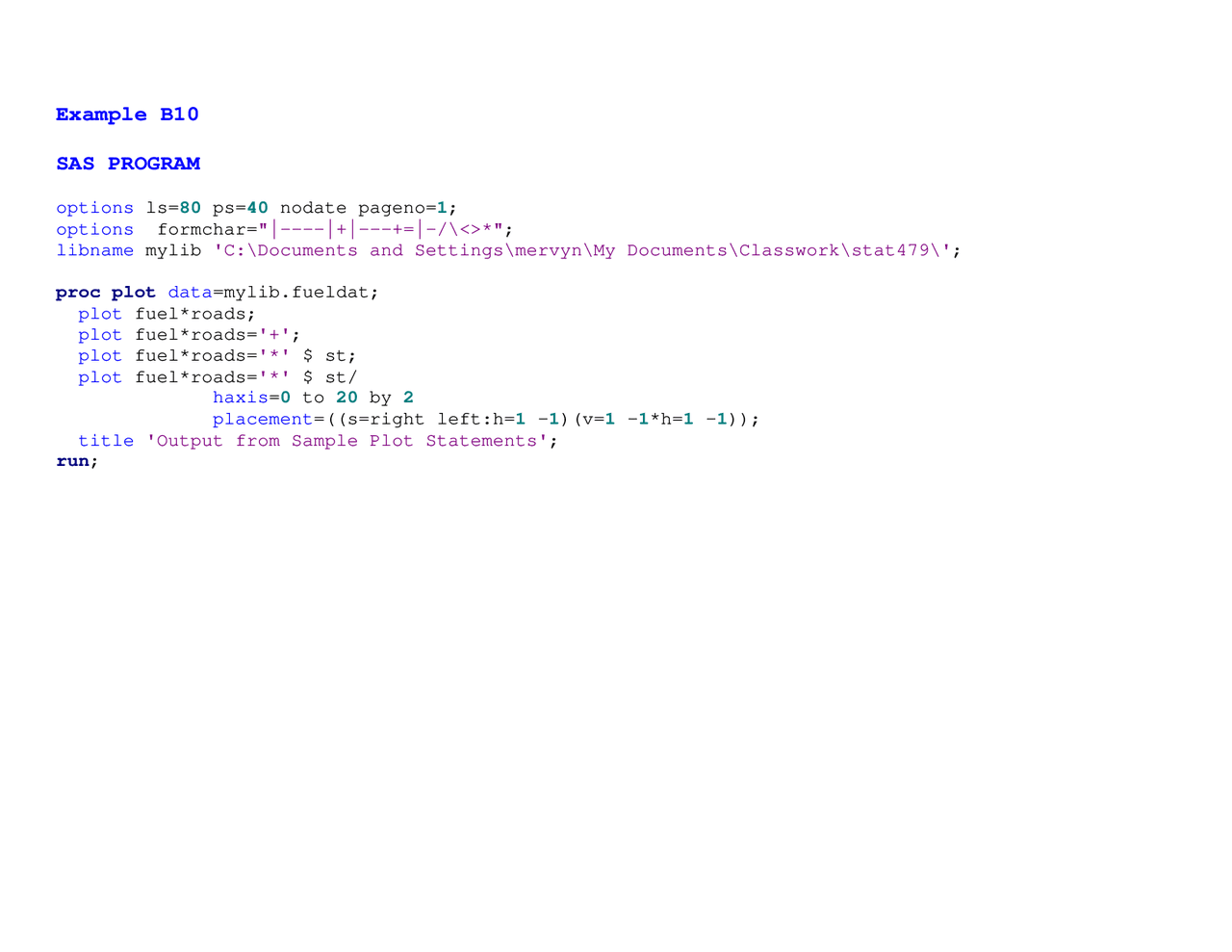 Example B10 Sas Program Sas Log Sas Output Stat 479 Docsity