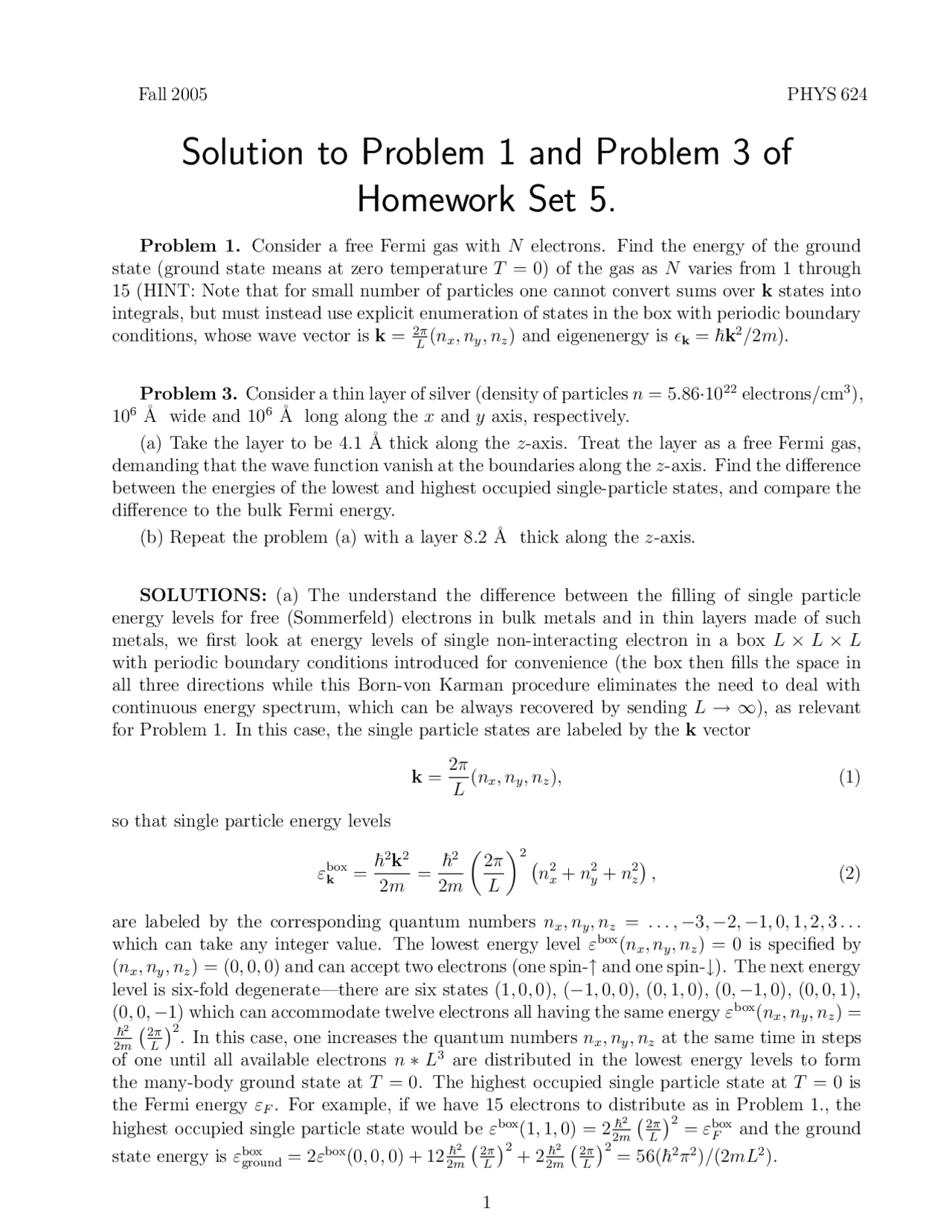 Introduction To Condensed Matter Physics Homework V Solved Phys 624