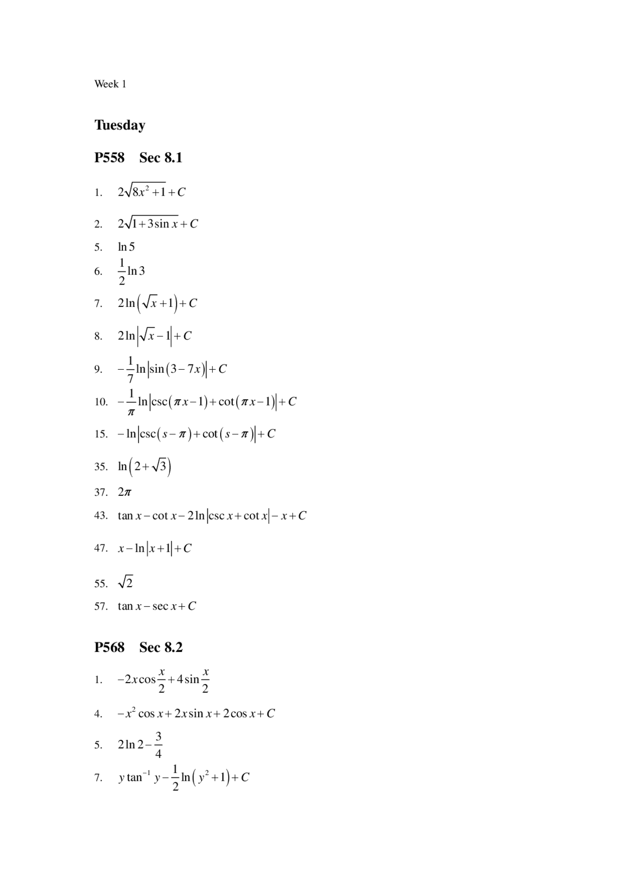 Assignment 1 Calculus And Analytic Geometry Math 222 Docsity