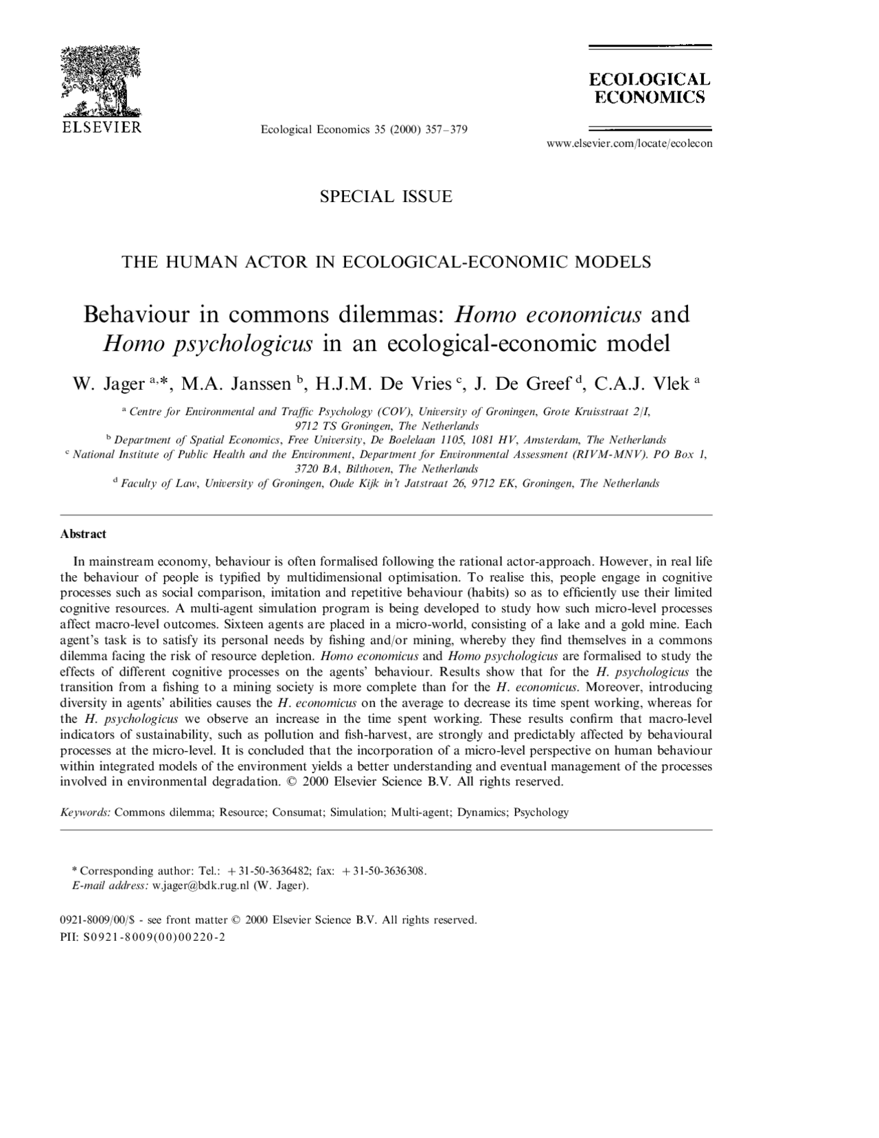 The Human Actor in Ecological - Economic Model | THE 100 - Docsity