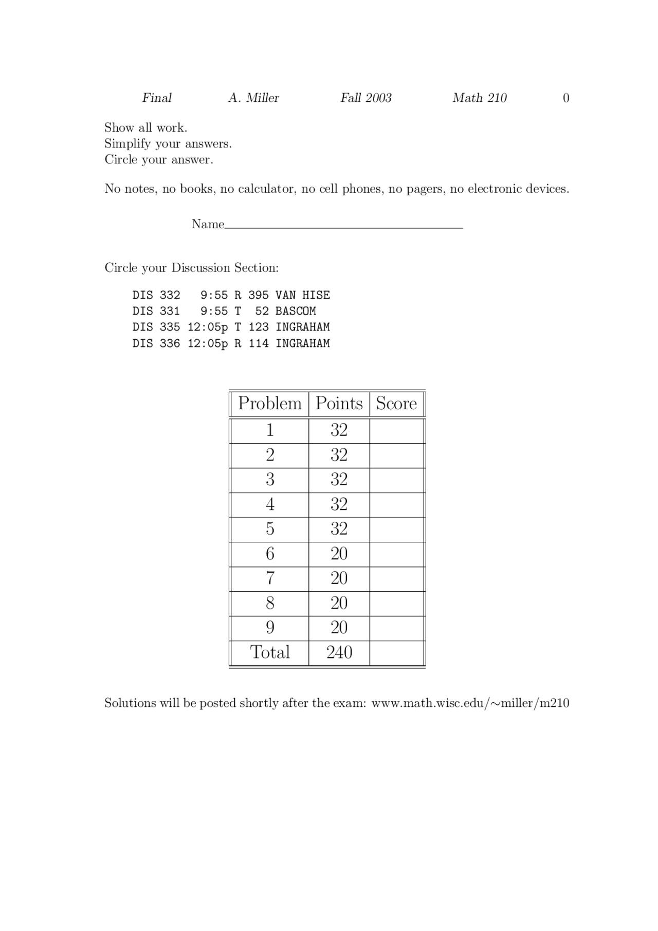 9 Problems For Final Exam Topics In Finite Mathematics Math 210