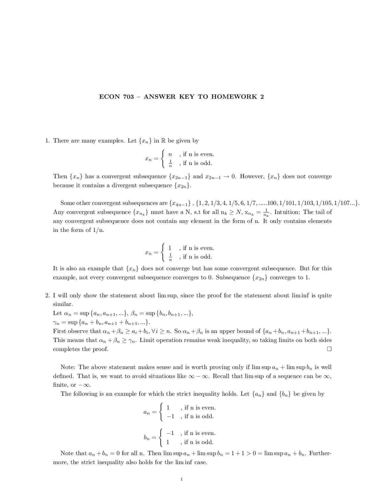 Assignment 2 With Answers Mathematical Economics I Econ 703