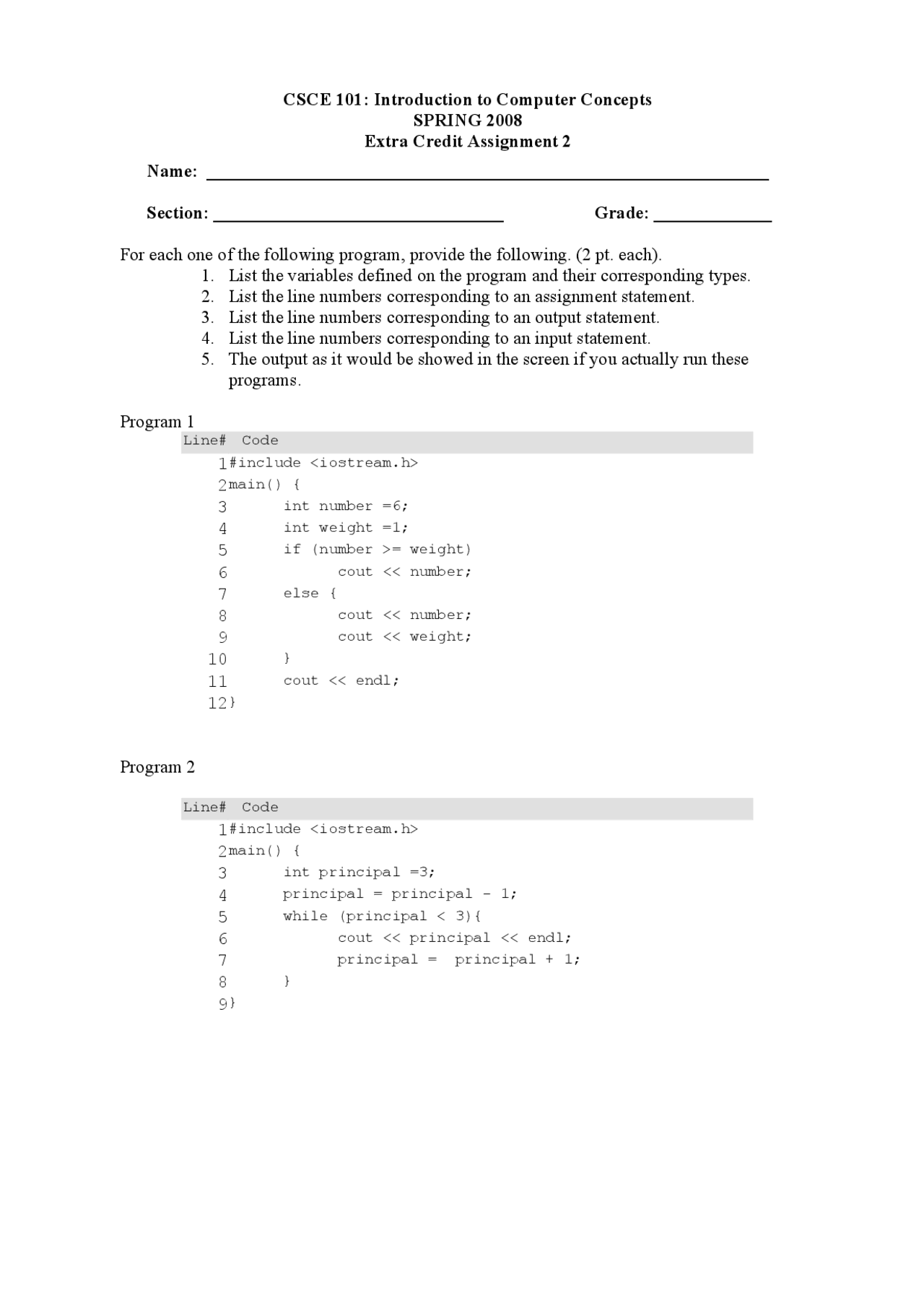 4 Problems For Assignment 2 Introduction Computer Concepts Csce 101