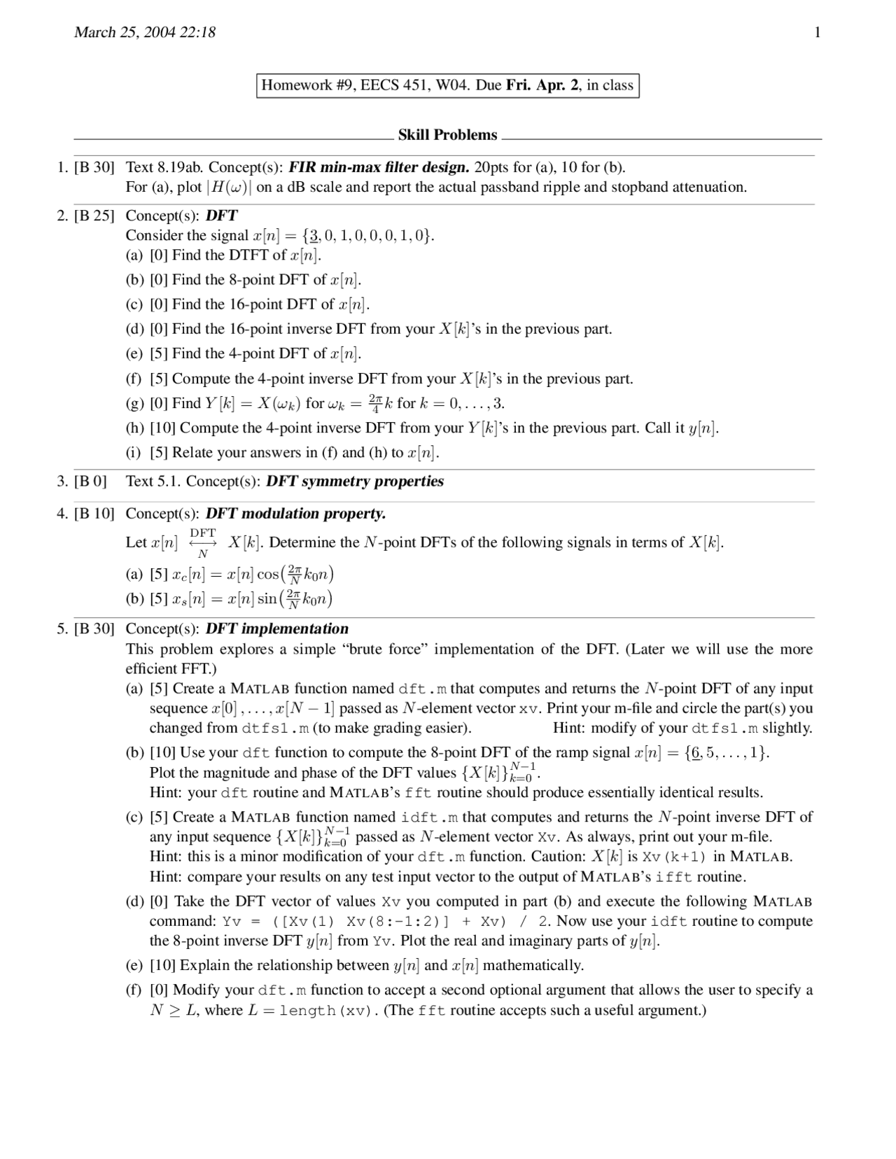 Homework 9 Questions Digital Sign Process And Analysis Eecs 451