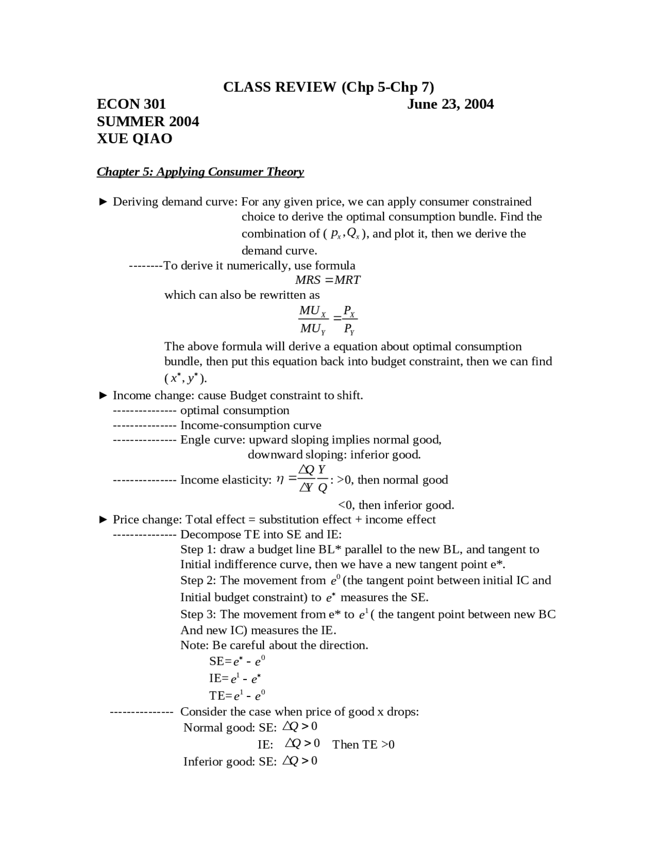 Applying Consumer Theory Intermediate Microeconomics Econ 301 Docsity