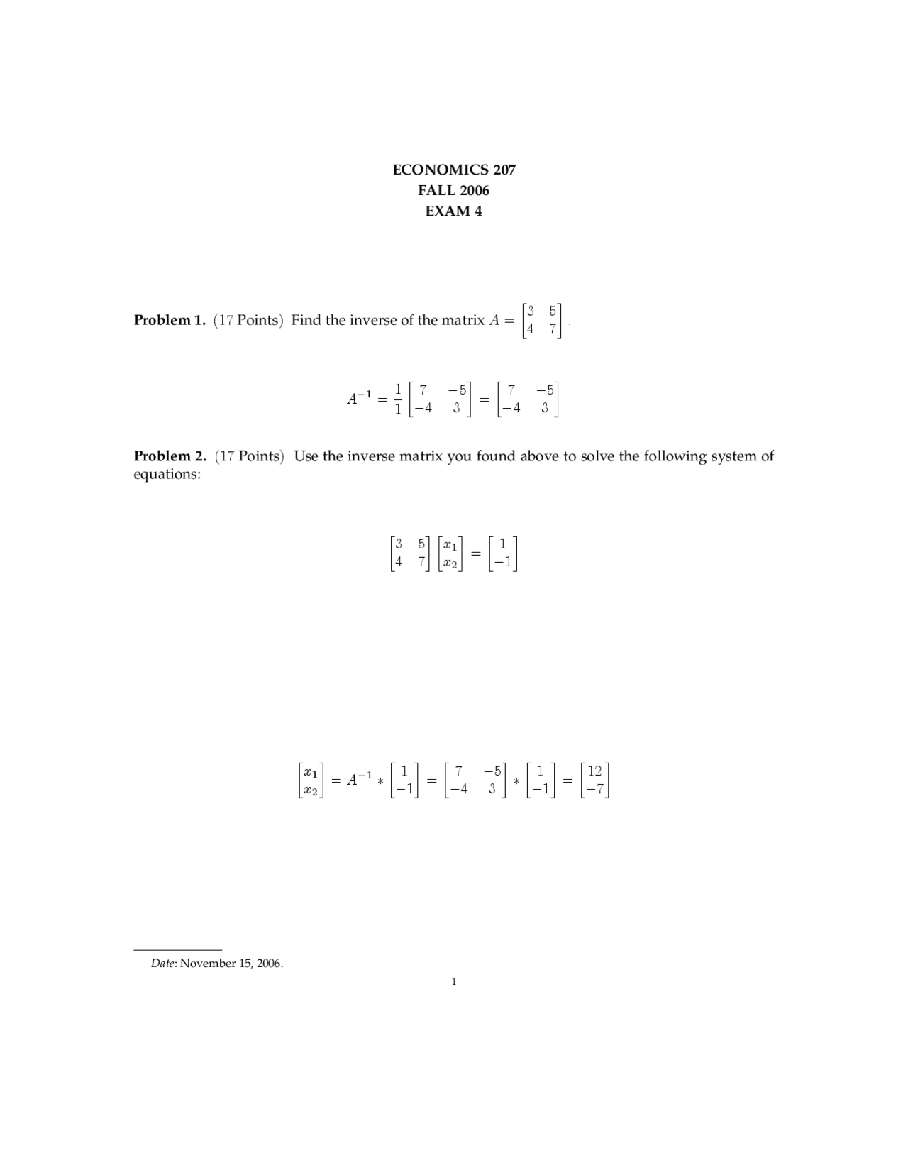 Past Exam 4 With Resolution Applied Economic Optimization Econ 207