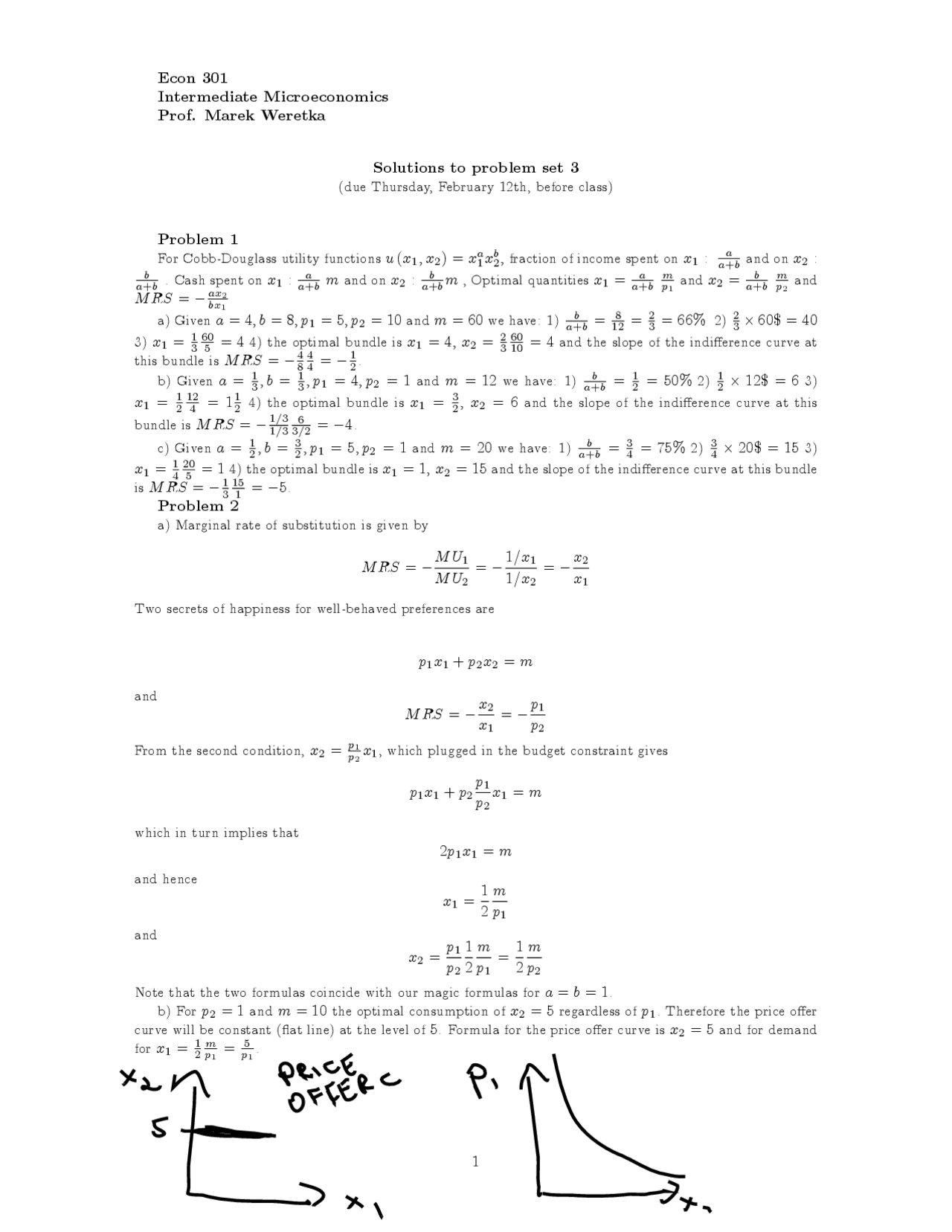 Solutions To Problem Set 3 Intermediate Microeconomic Theory Econ