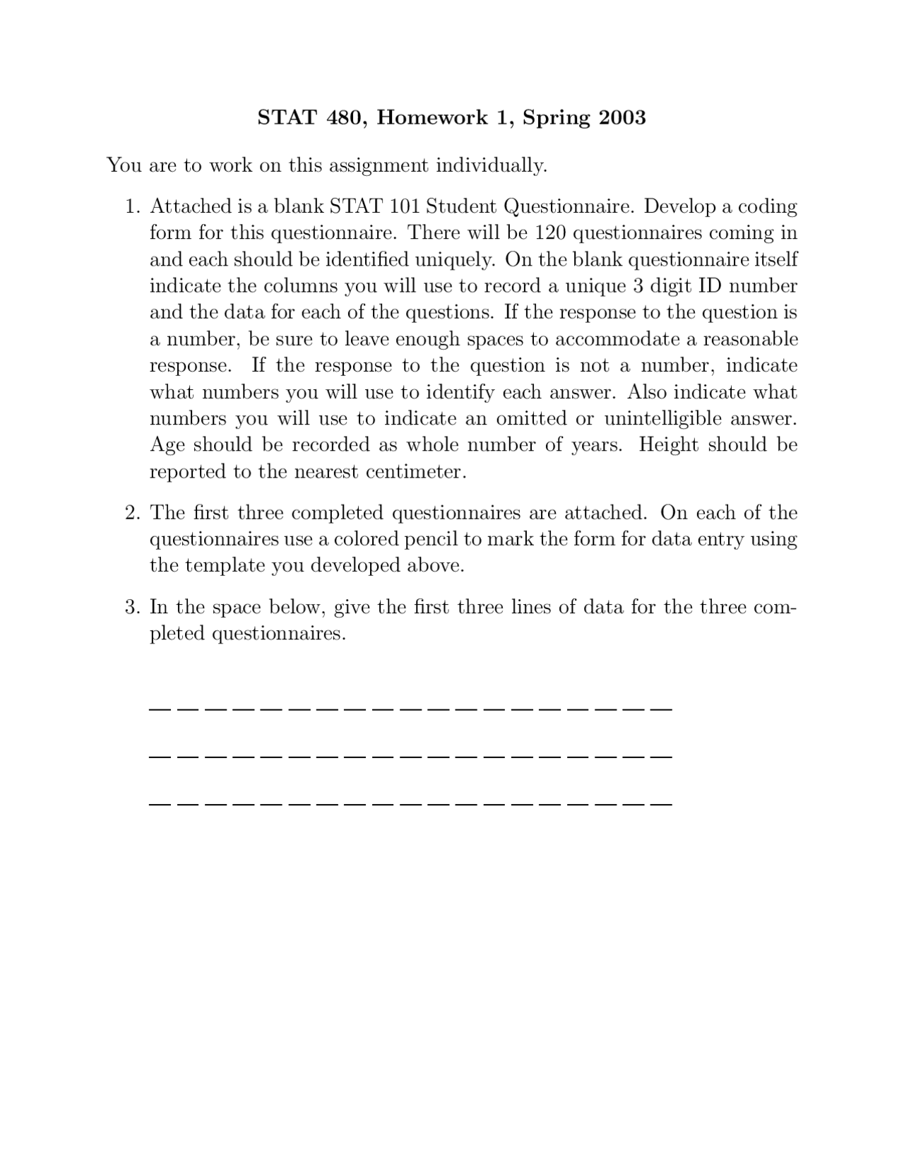 Homework 1 For Principles Of Statistics Spring 2003 Stat 101 Docsity