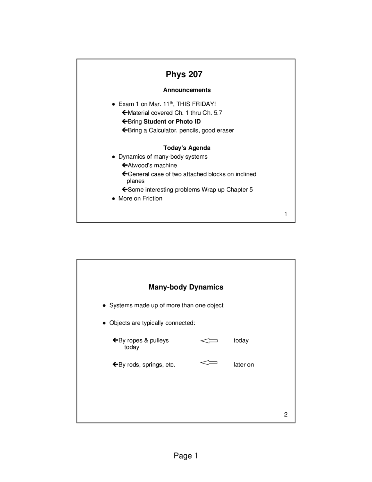 Atwood’s Machine - Fundamentals of Physics I - Lecture Slides | PHYS 207 - Docsity