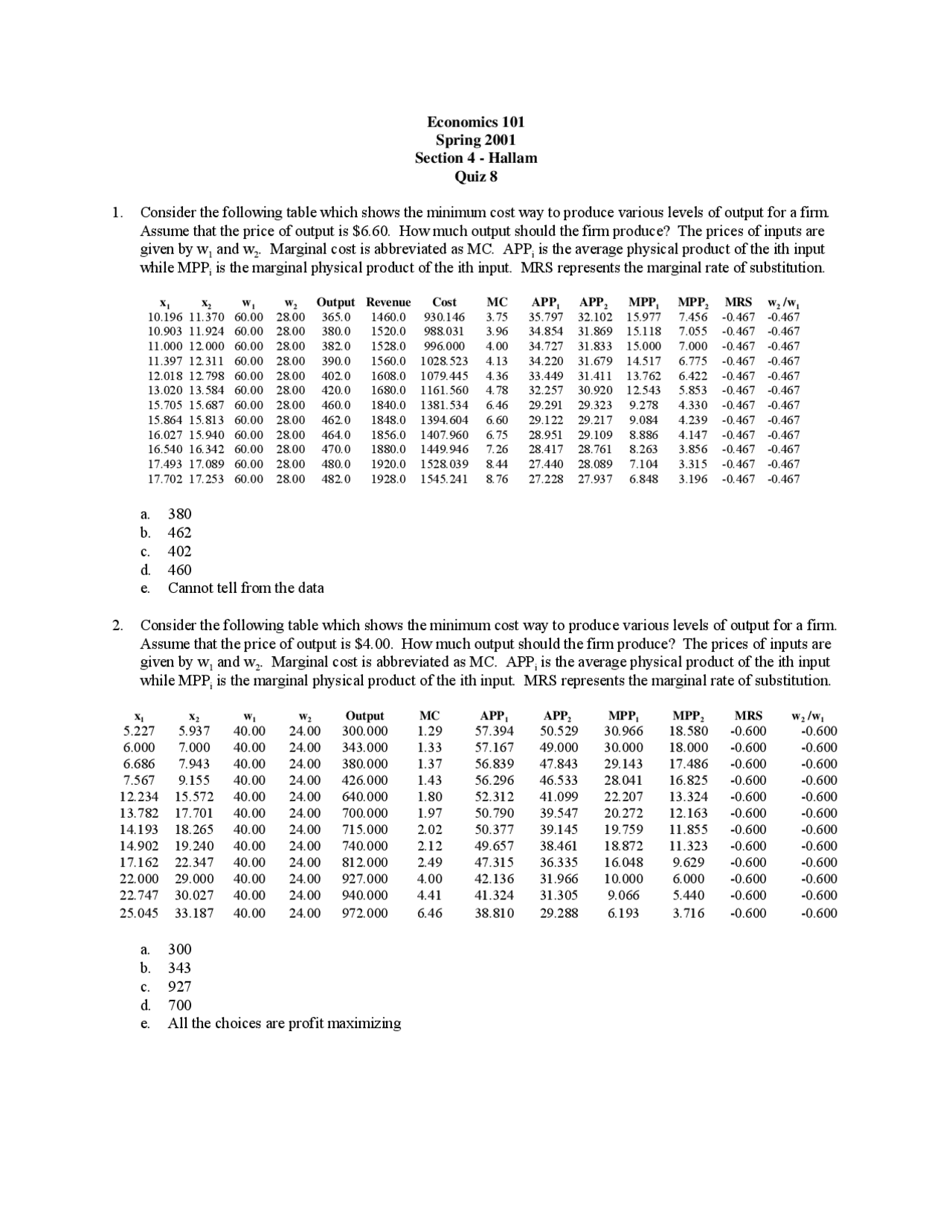 Practice Quiz 8 Principles Of Microeconomics Econ 101 Docsity