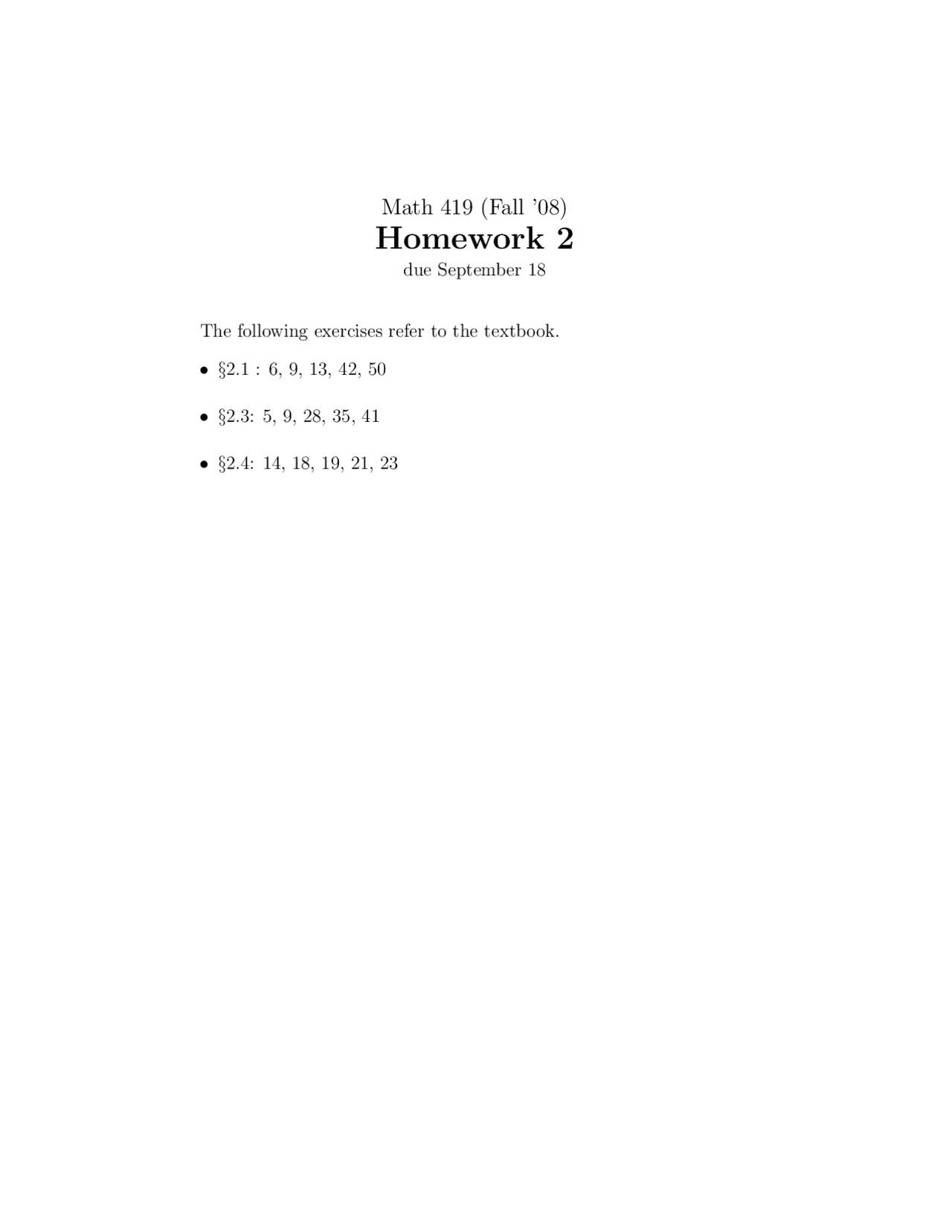 Linear Spaces and Matrix Theory - Assignment 2 - Fall 2008 | MATH 419 - Docsity