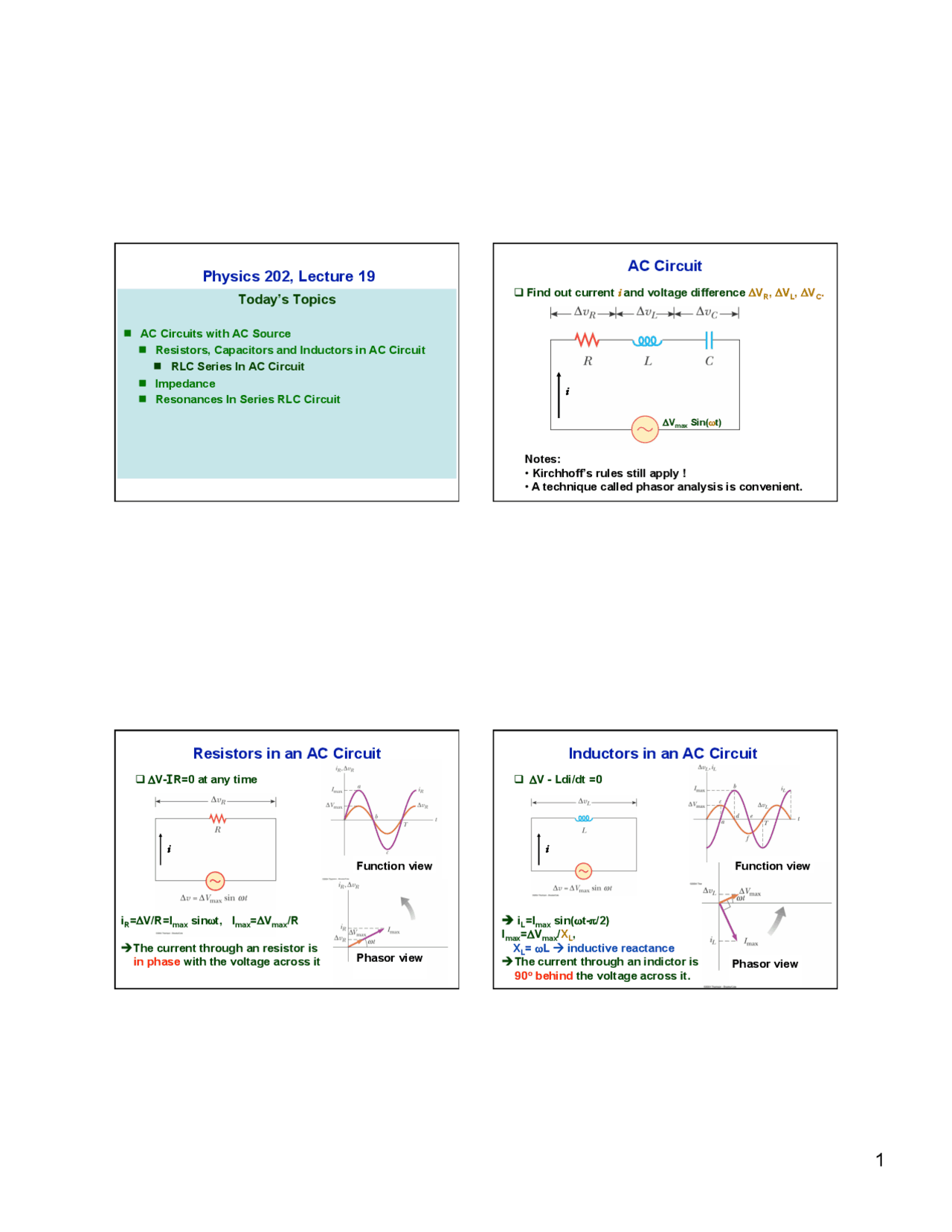 Slides On Ac Circuits With Ac Source Physics 202 Docsity