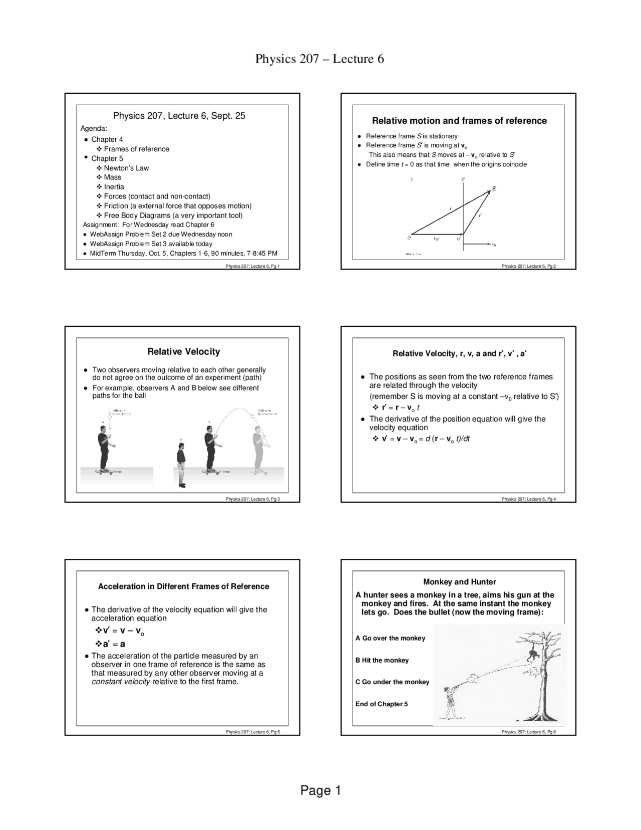 Relative Motion and Frames of Reference - Lecture Slides | PHYSICS 207 ...