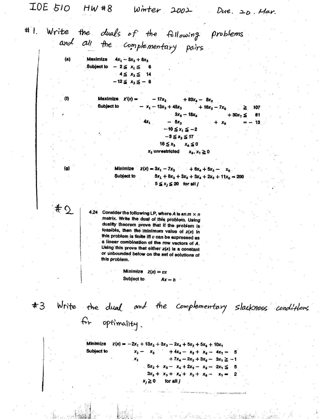 Homework 8 with Solutions - Linear Problem I | IOE 510 - Docsity