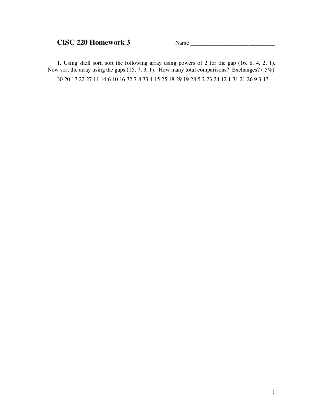 Homework 3 Problems Data Structures Cisc 220 Docsity