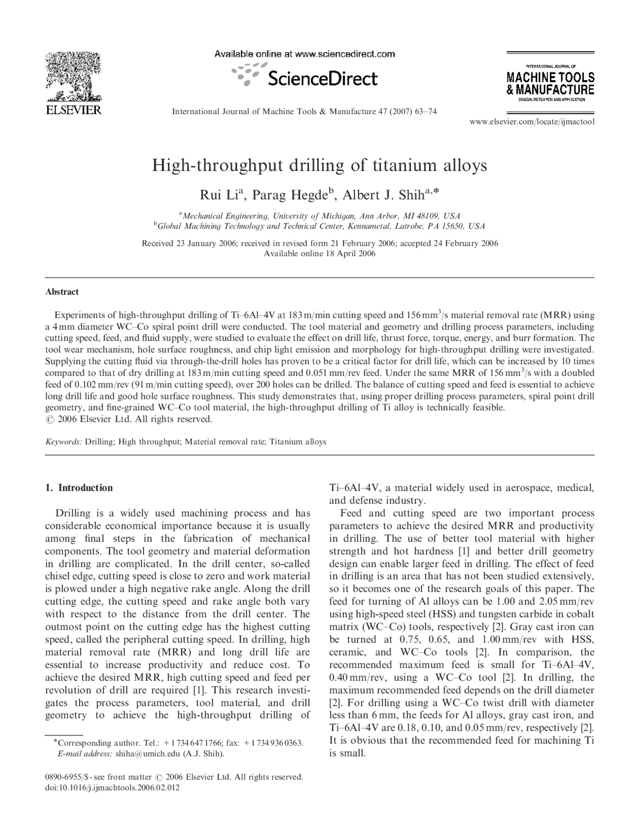 High Throughput Drilling Of Titanium Alloys Thesis At 400 Docsity