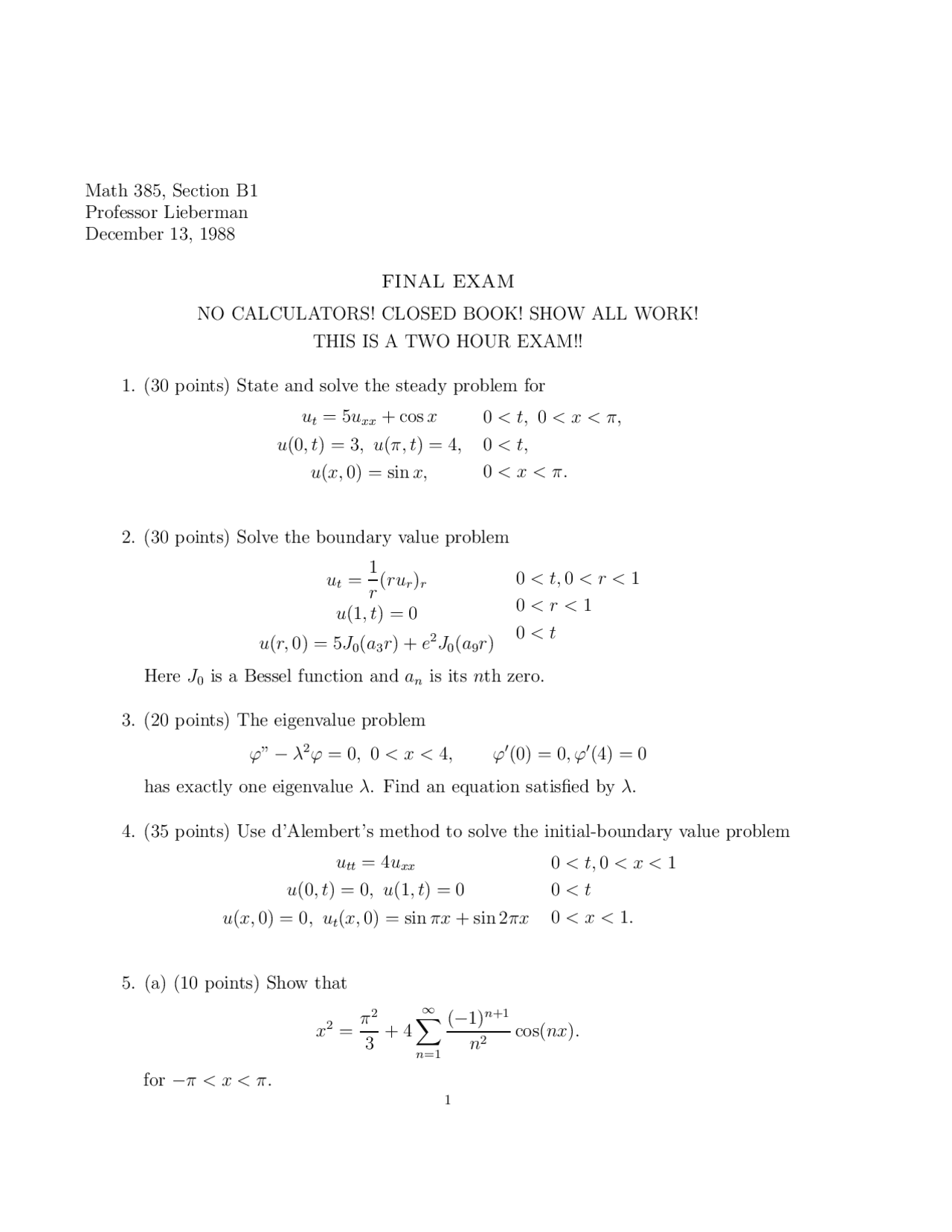 7 Problems In Final Examination Math 385 Docsity