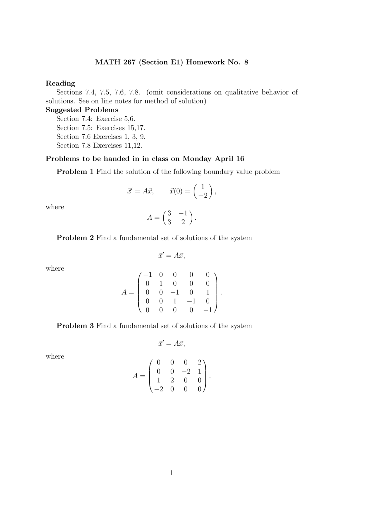 Homework 8 Differential Equations And Transforms Math 267 Docsity