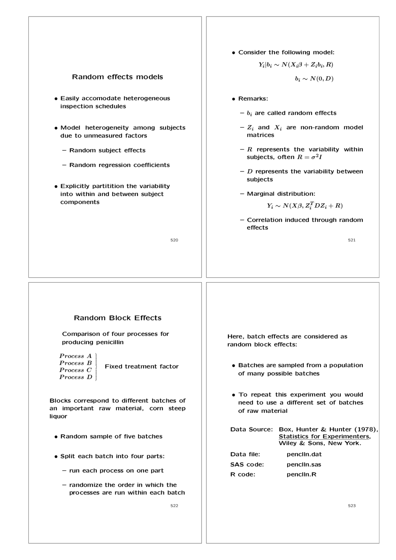 Random Effects Models Methods In Biostatistics Laboratory Stat