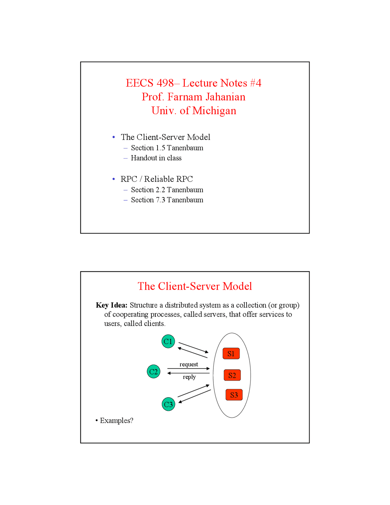 The Client Server Model Rpc Reliable Rpc Lecture Slides Eecs 498 Docsity