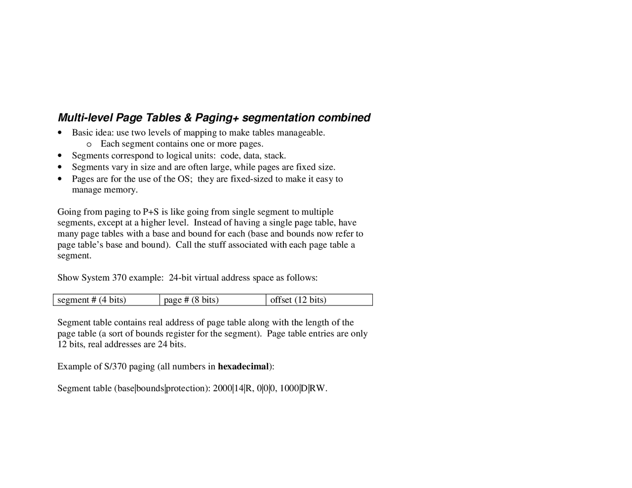Multi-Level Page Tables and Paging+ Segmentation Combined | EECS 370 - Docsity