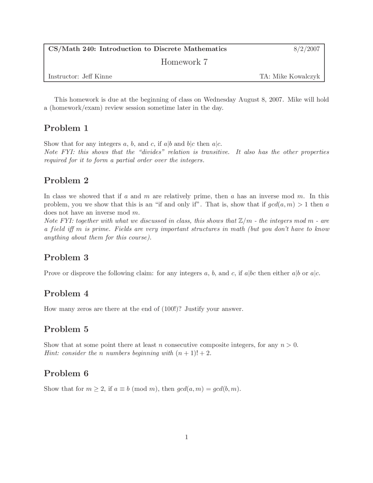 Homework 7 Problems Introduction To Discrete Mathematics Math 240