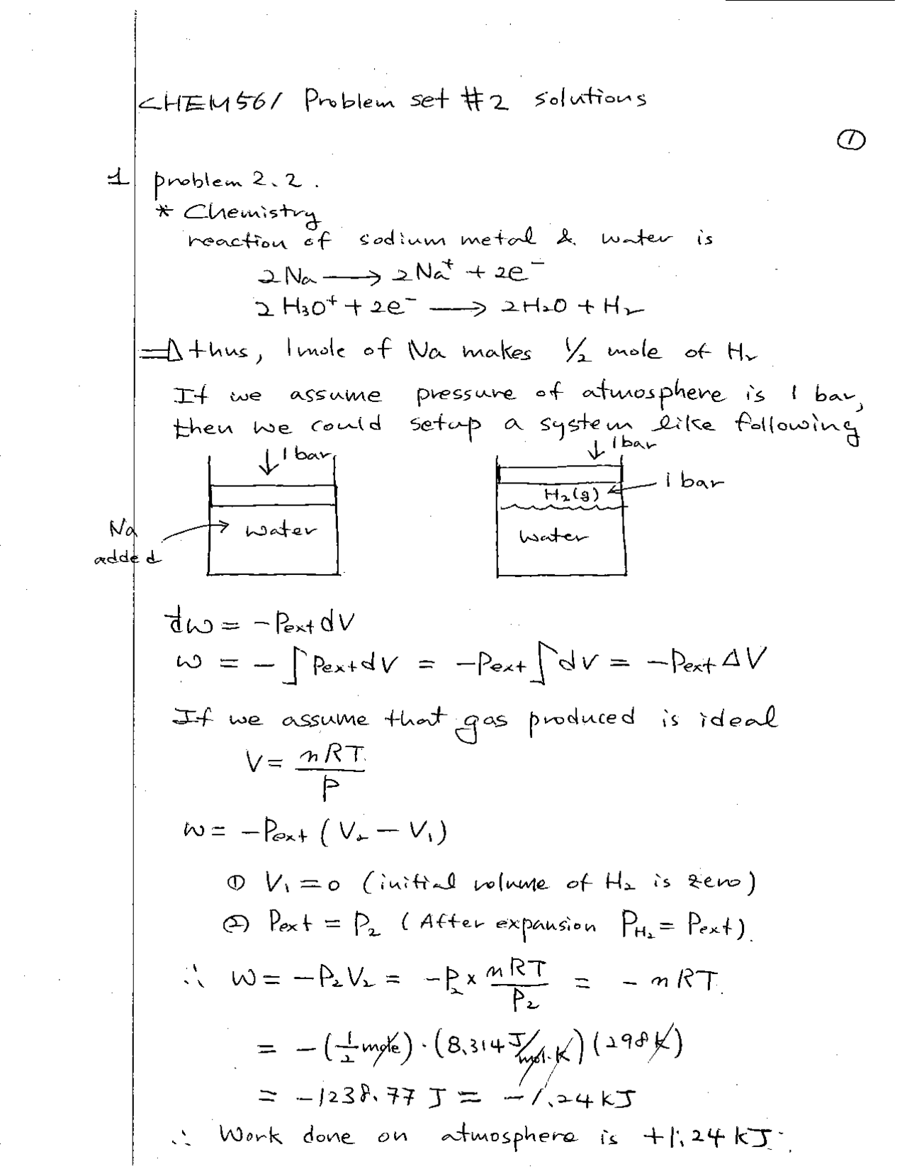 Solutions For Problem Set 2 Physical Chemistry Chem 561 Docsity