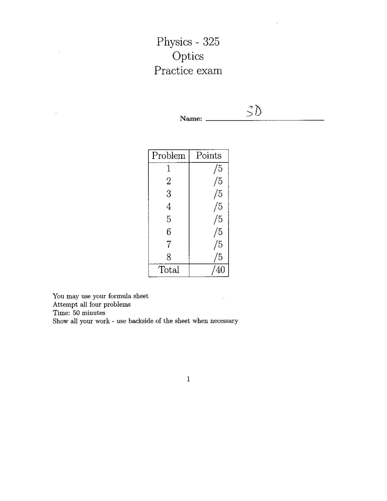 Solved Questions For Practice Midterm Exam Wave Motion And Optics