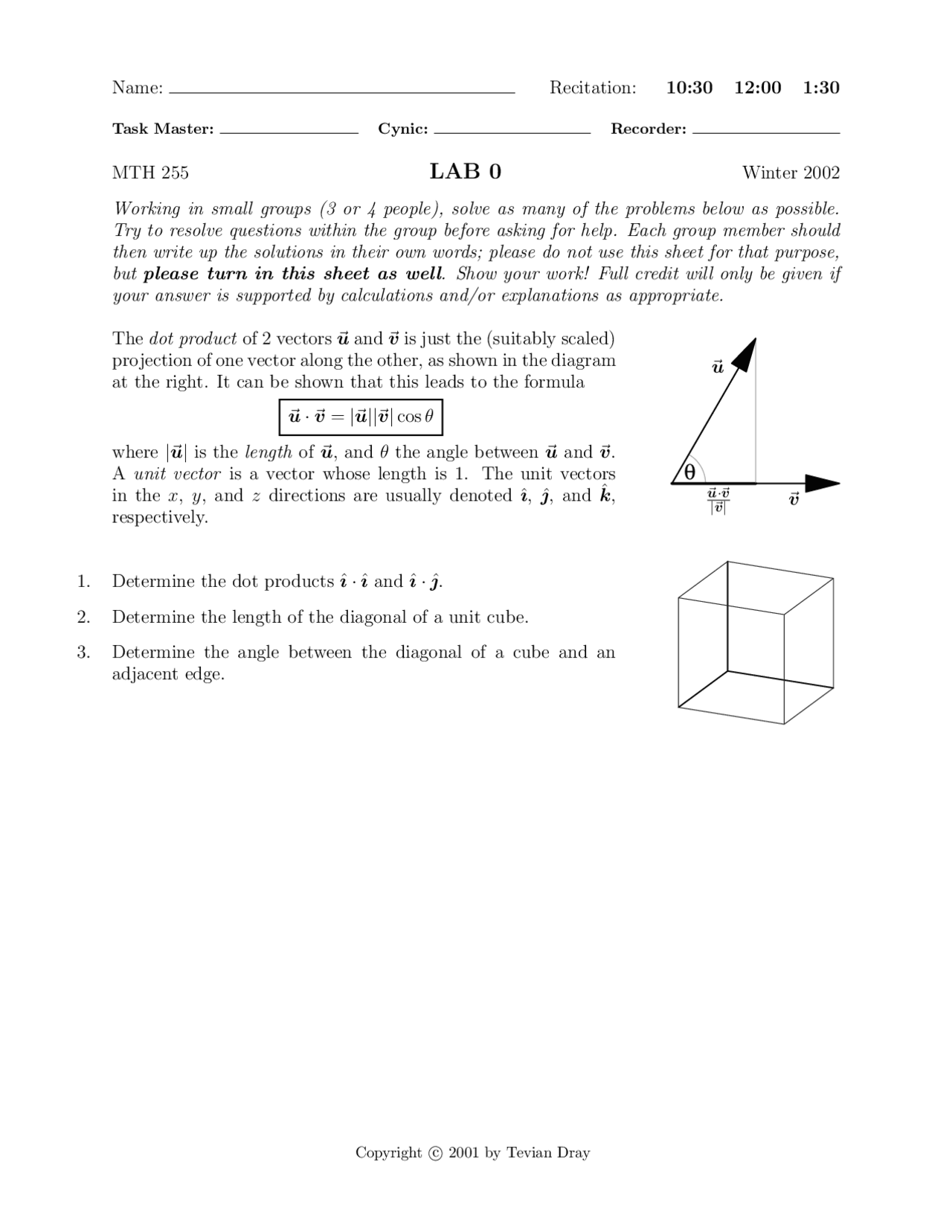 Lab I Questions Vector Calculus Ii Mth 255 Docsity