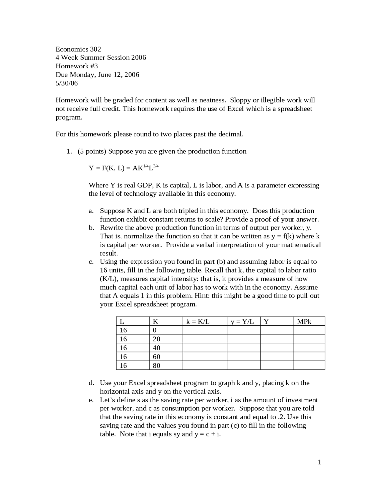 Questions On Intermediate Macroeconomic Theory Homework 3 Econ 302