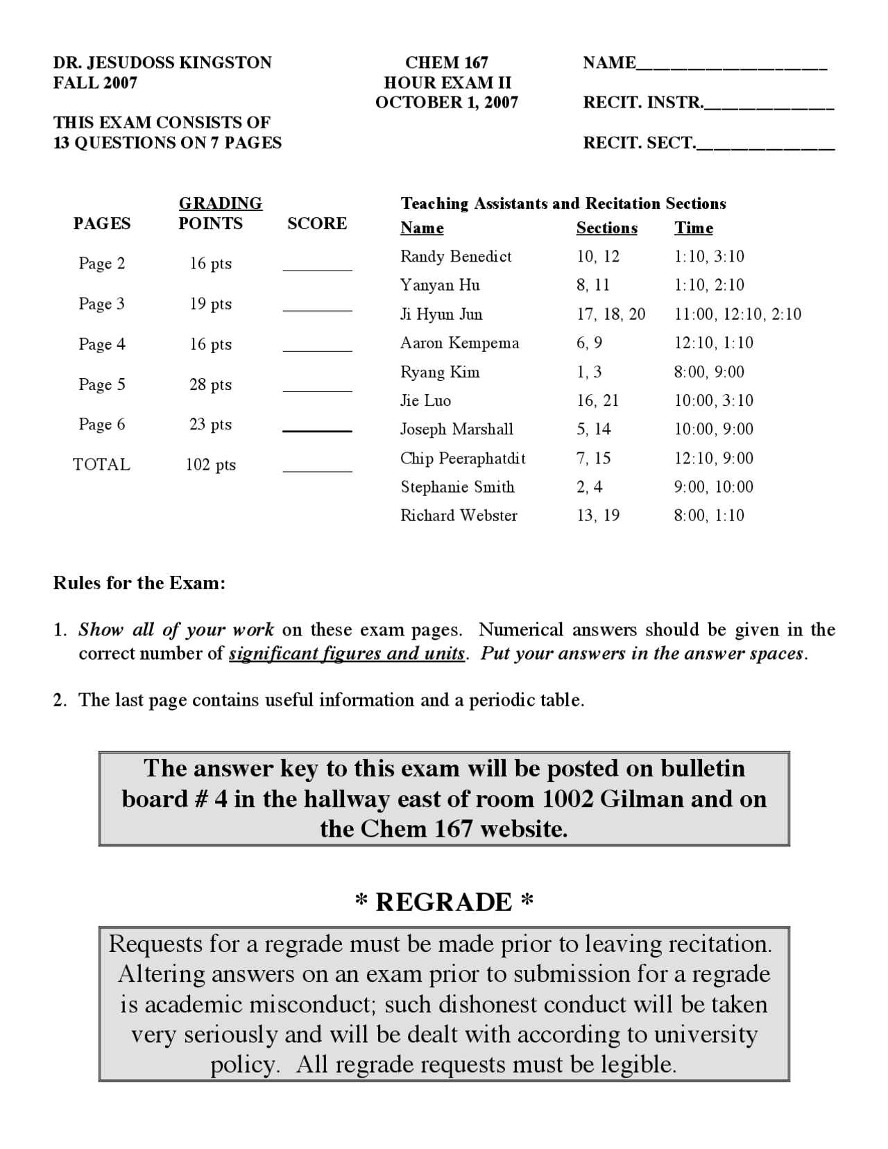 Exam Ii Questions General Chemistry For Engineers Chem 167 Docsity