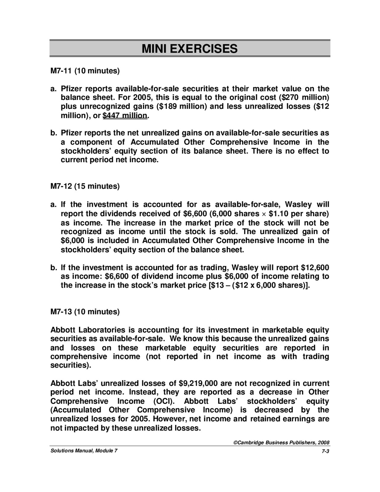 Assignment On Mini Exercises Financial Reporting And Analysis Acct