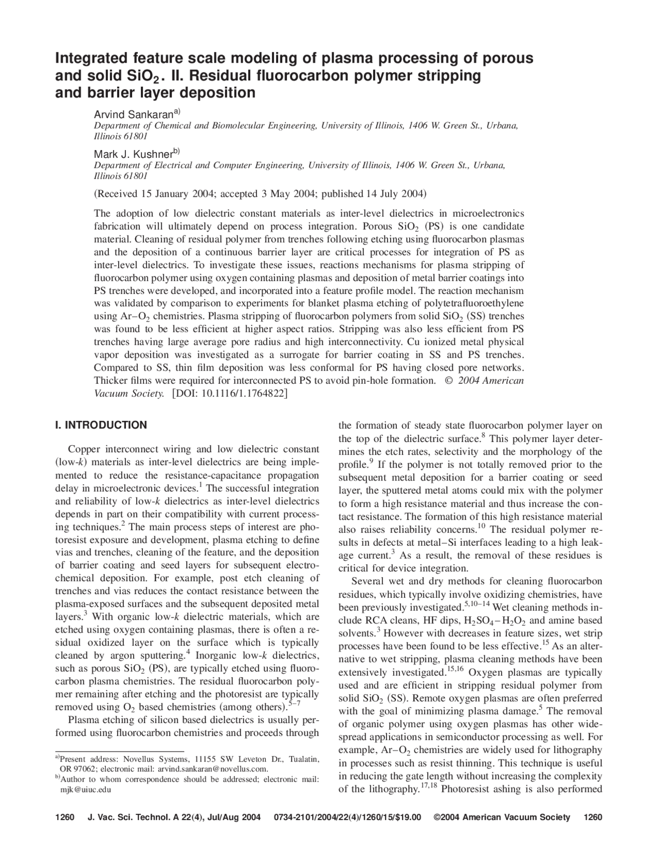 Integrated Feature Scale Modeling Of Plasma Processing Handout At