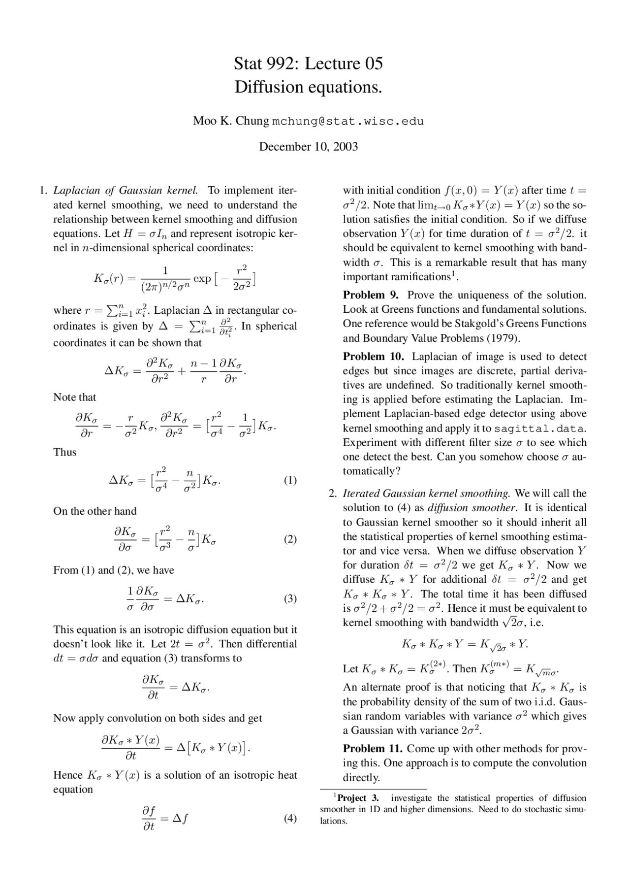 Lecture Notes On Diffusion Equations Stat 992 Docsity