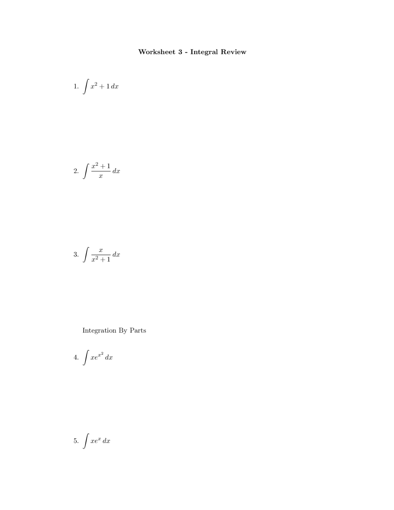 Integral Review Worksheet 3 Calculus Ii Math 142 Docsity