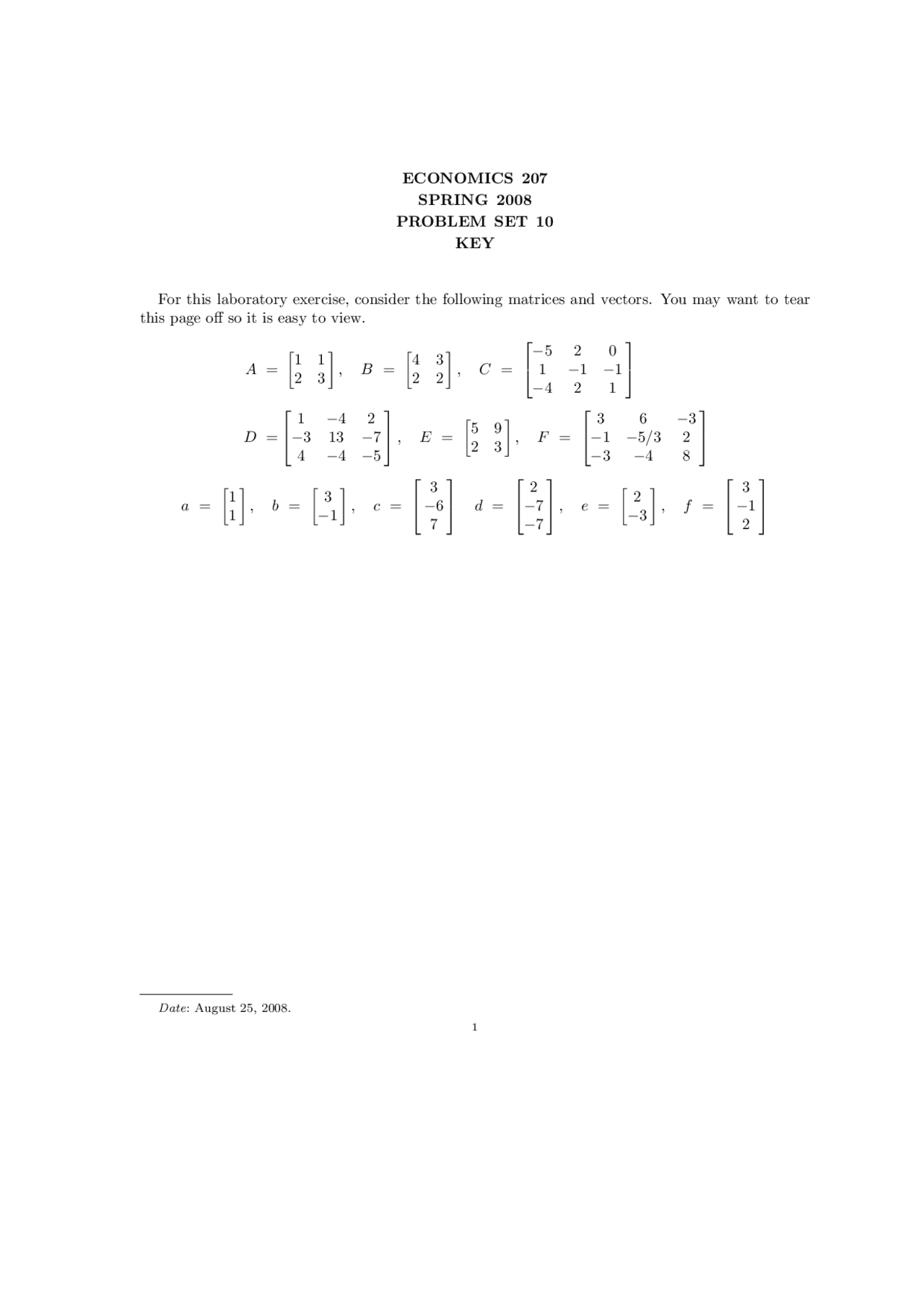 Problem Set 10 With Answer Key Applied Economics Optimization Econ
