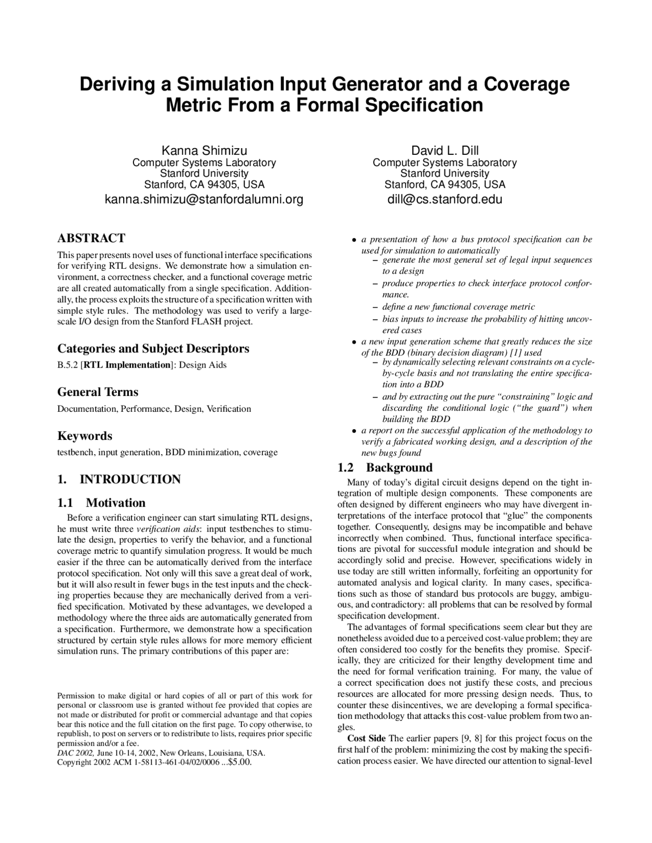 Deriving a Simulation Input Generator and a Coverage Metric From a Formal Specification | EECS ...