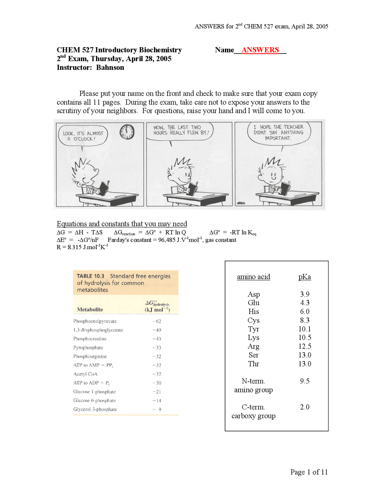 Exam II Answers - Introductory Biochemistry | CHEM 527 - Docsity