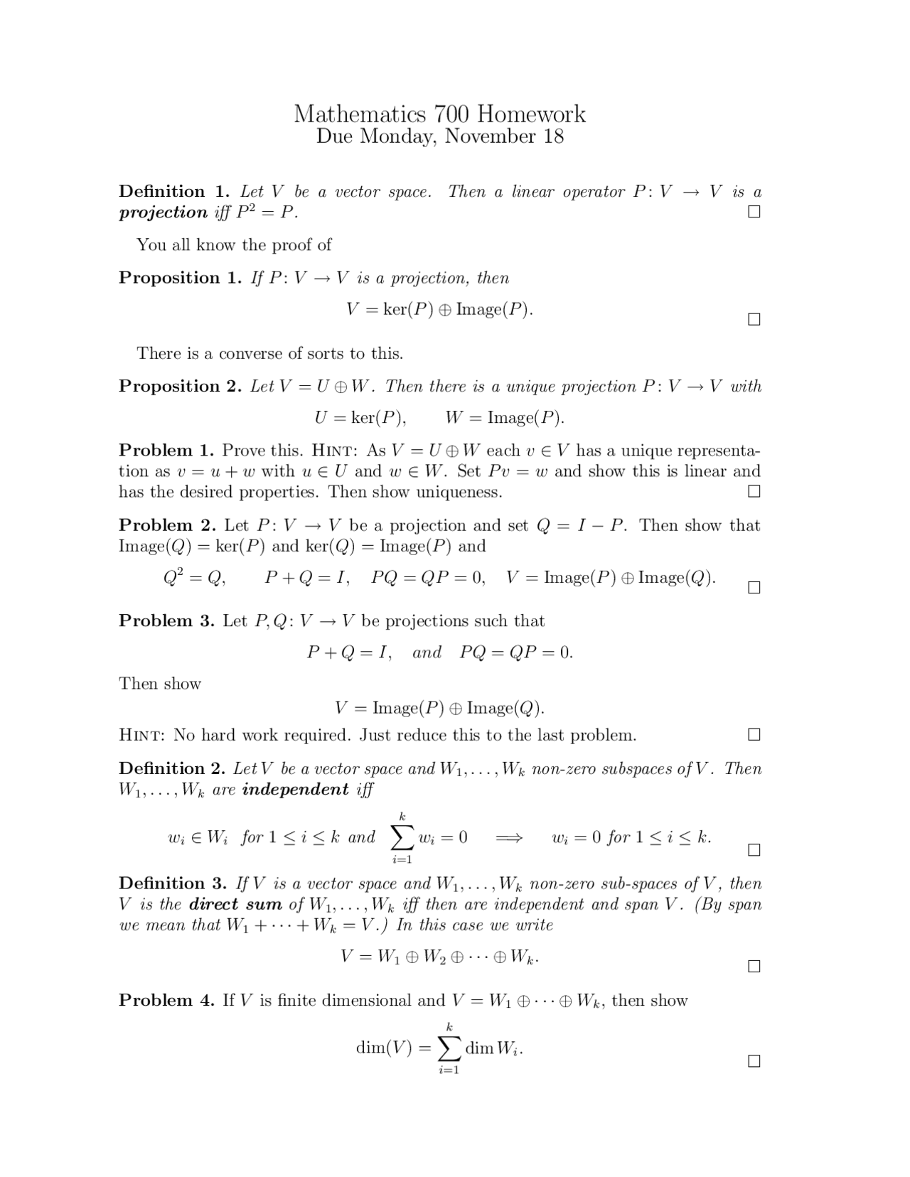 7 Problems For Assignment 18 Linear Algebra Math 700 Docsity