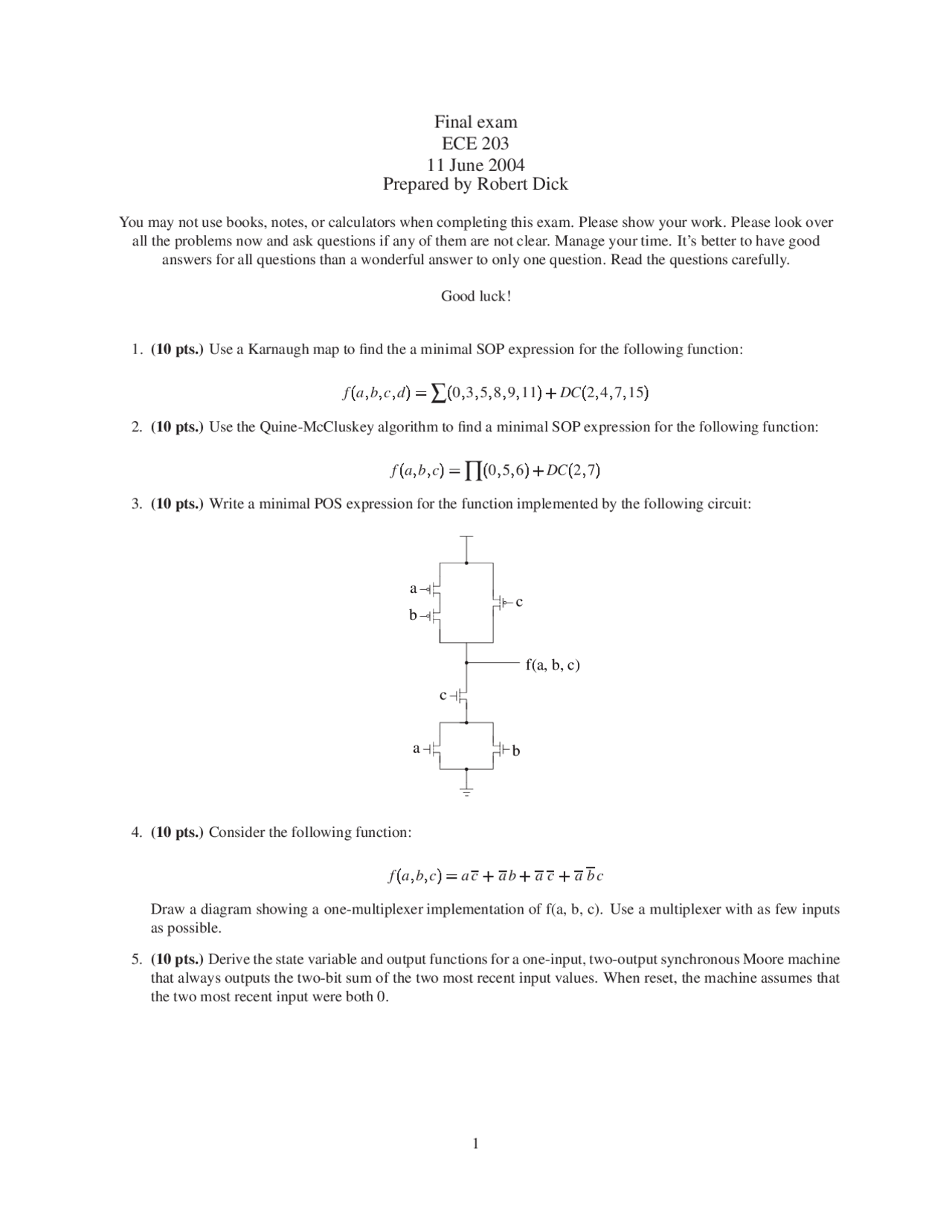 Final Exam With 8 Questions Discrete Mathematics Eecs 203 Docsity