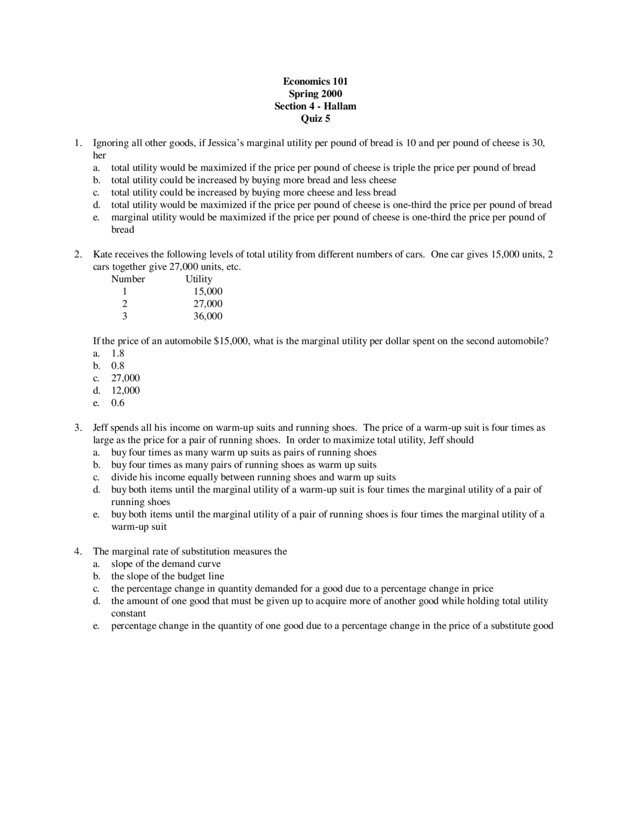 Quiz 5 Problems Principles Of Microeconomics Econ 101 Docsity