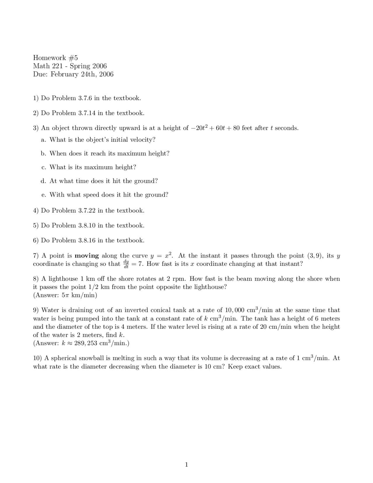 10 Problems On Assignment 5 Calculus And Analytic Geometry Math 221