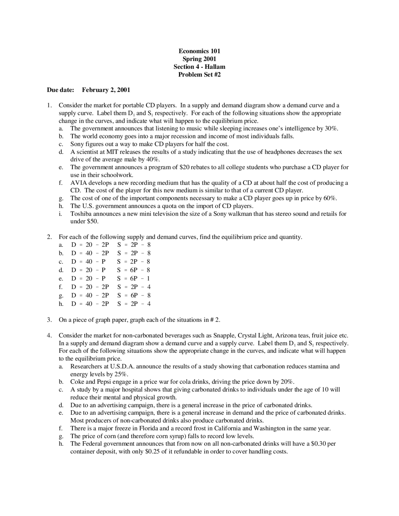 Problem Set Ii For Principles Of Microeconomics Econ 101 Docsity