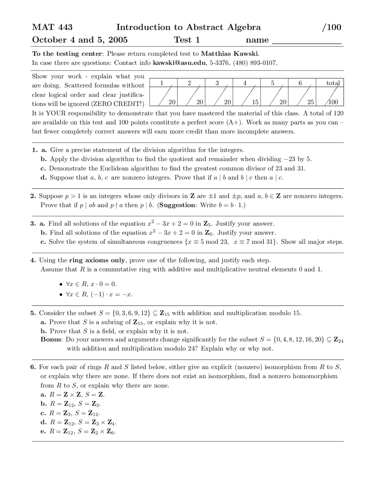 Introduction to Abstract Algebra for Exam 1 | MAT 443 - Docsity
