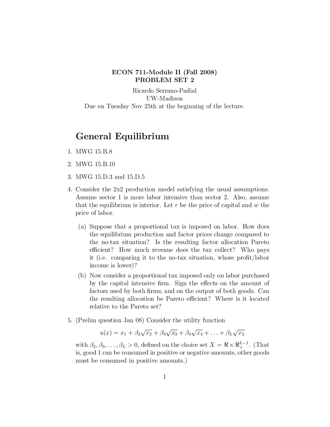 Economic Theory Macroeconomics Sequence Problem Set 2 Econ 711