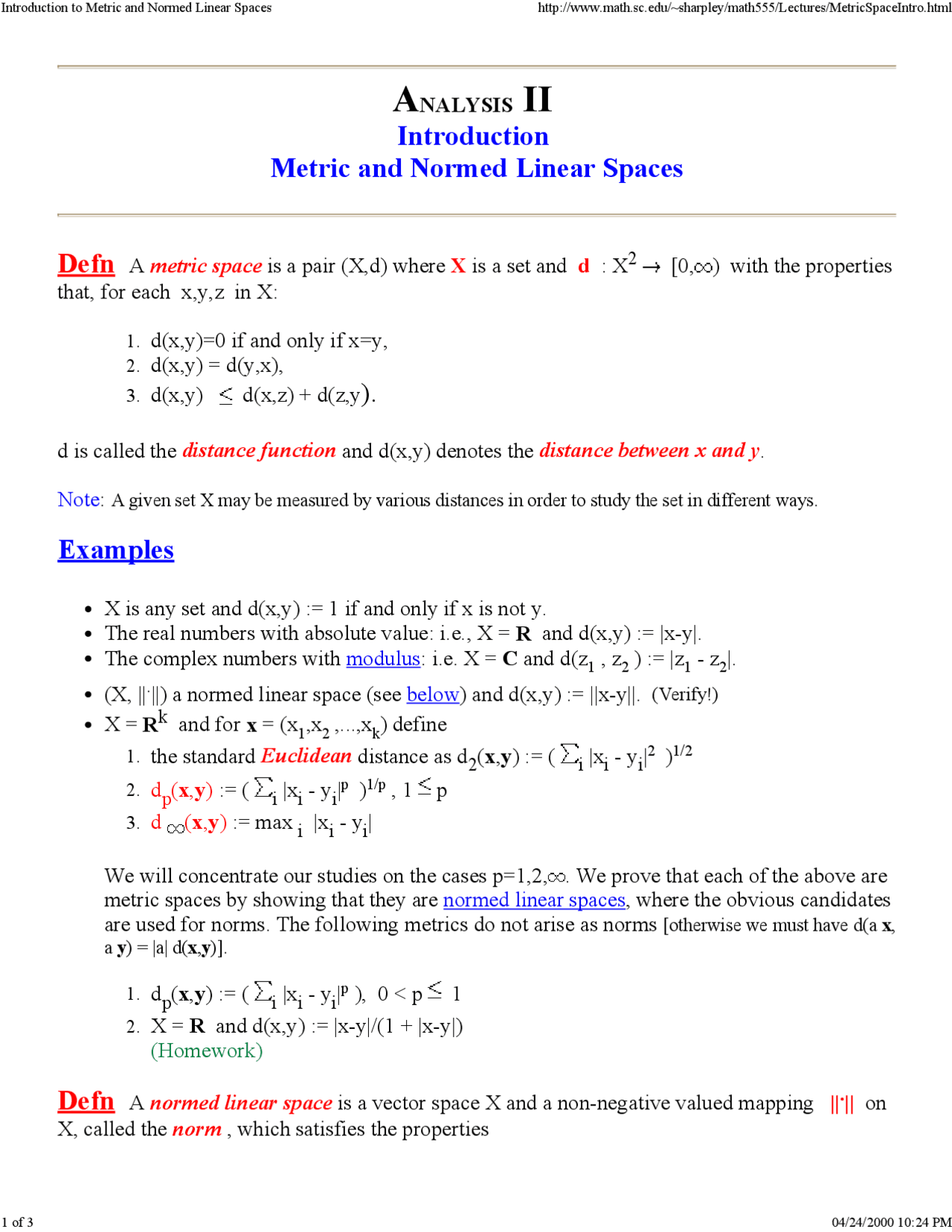 Introduction To Metric And Normed Linear Spaces Math 555