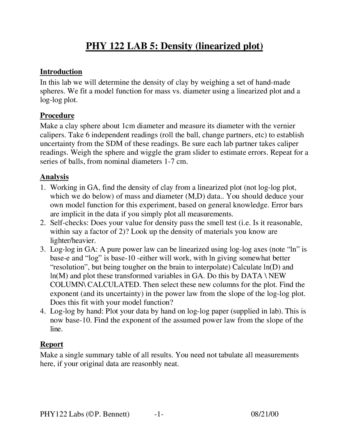 Density Or Linearized Plot Laboratory Work 5 Phy 122 Lab Docsity