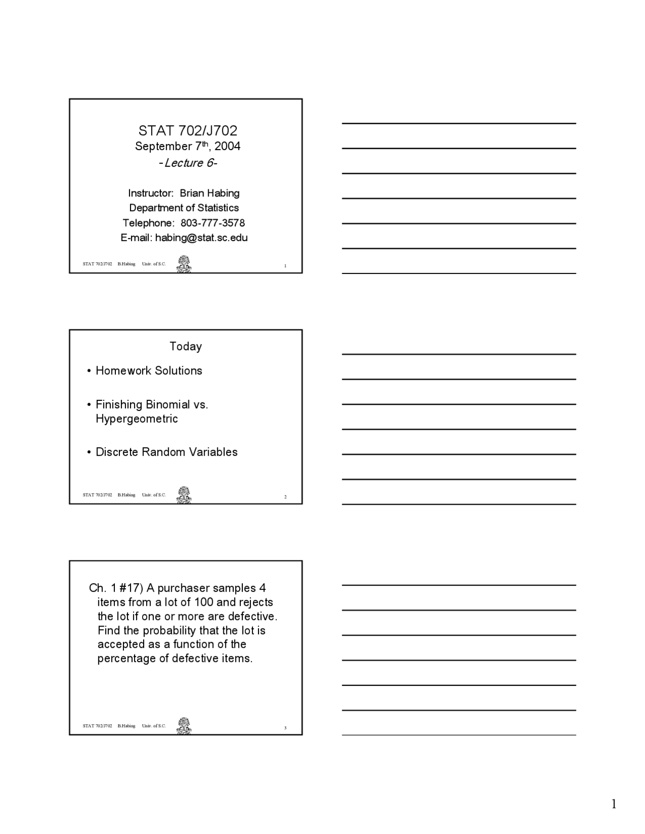 Discrete Random Variable and Homework Solutions | STAT 702 | Assignments Statistics | Docsity