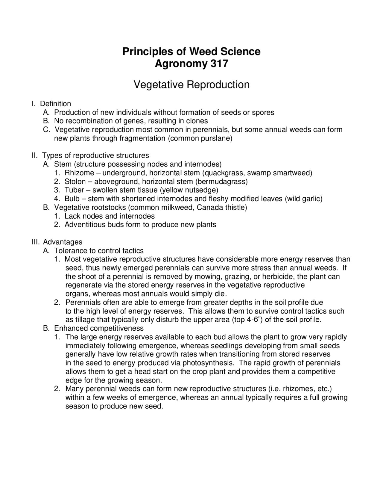Vegetative Reproduction Lecture Notes Agron 317 Docsity