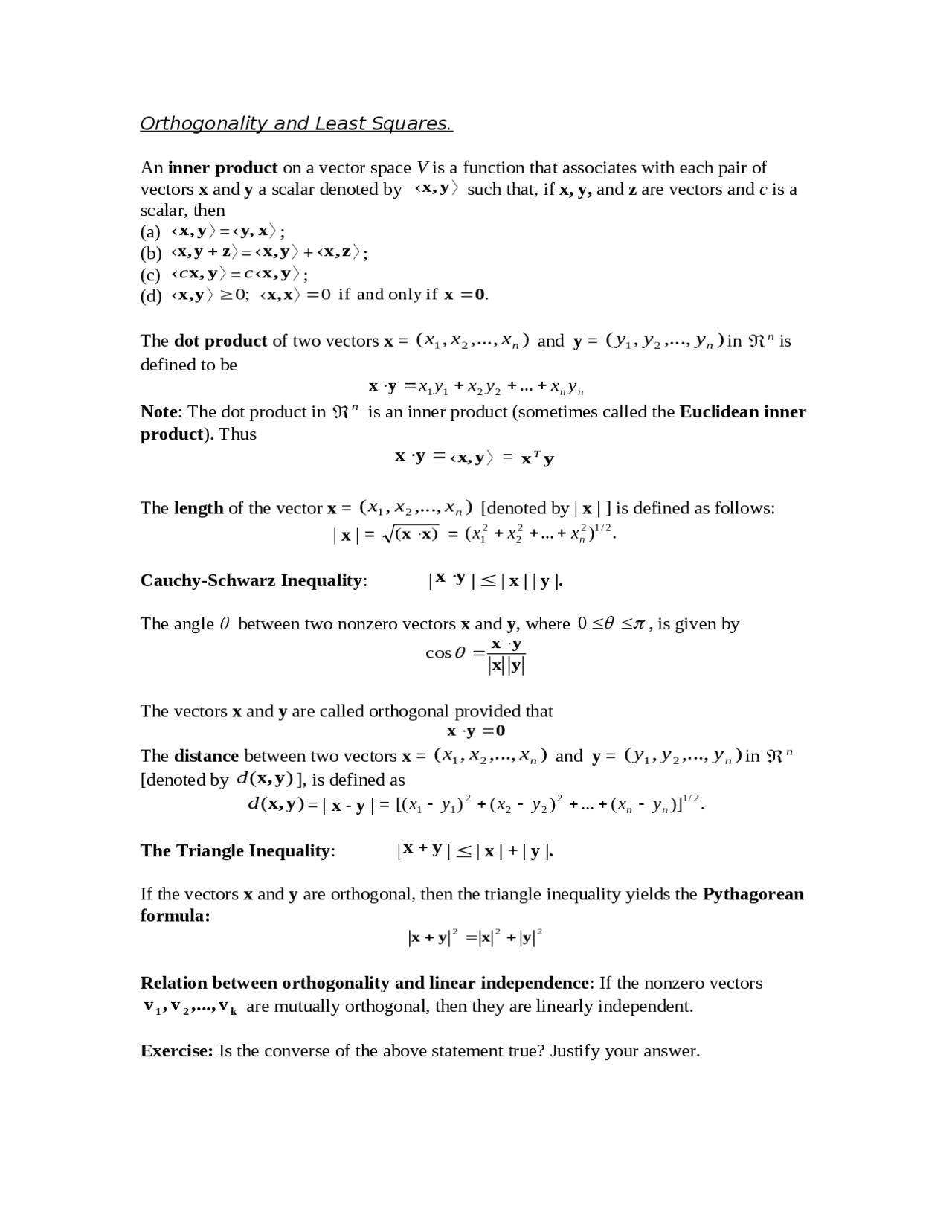 Orthogonality Least Square - Elementary Linear Algebra- Lecture Note | MAT 242 - Docsity